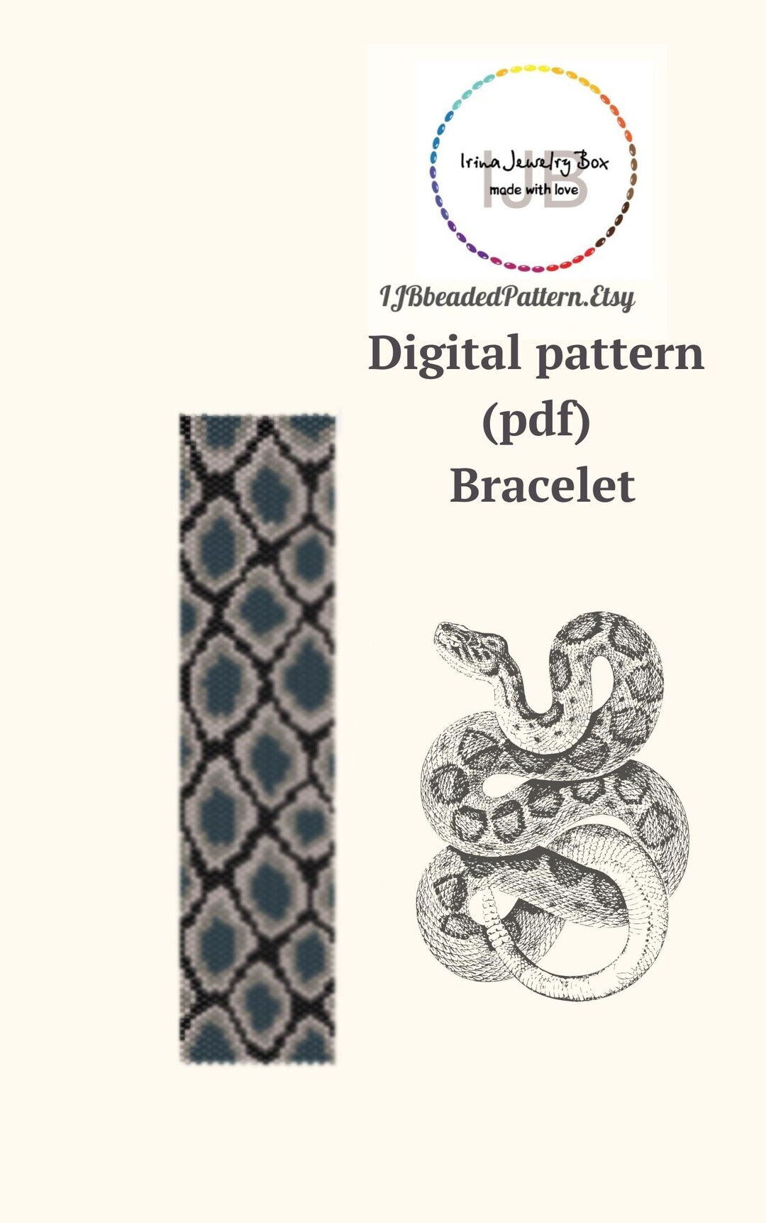 Snake Skin Bracelet Pattern, Even Count Peyote Bracelet Scheme, Beaded ...