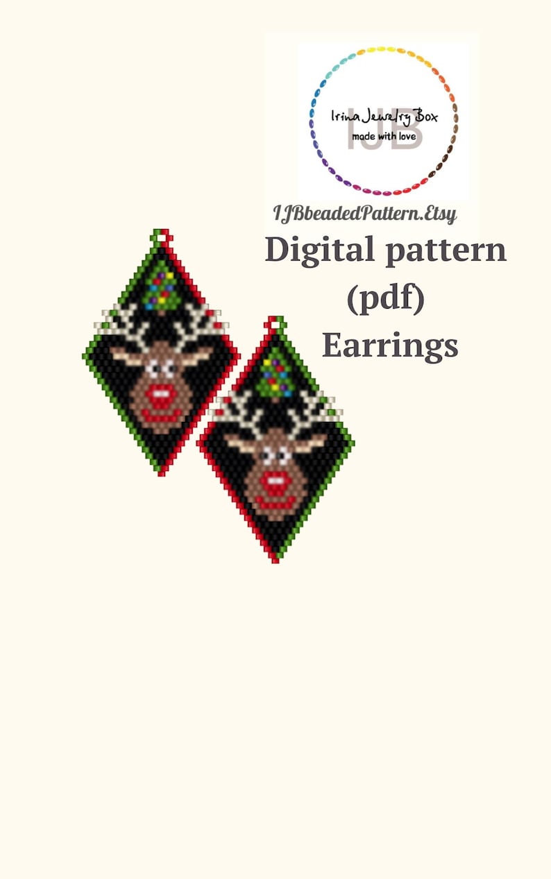 Christmas Deer Earrings Beading Pattern: Brick Stitch PDF (digital ...