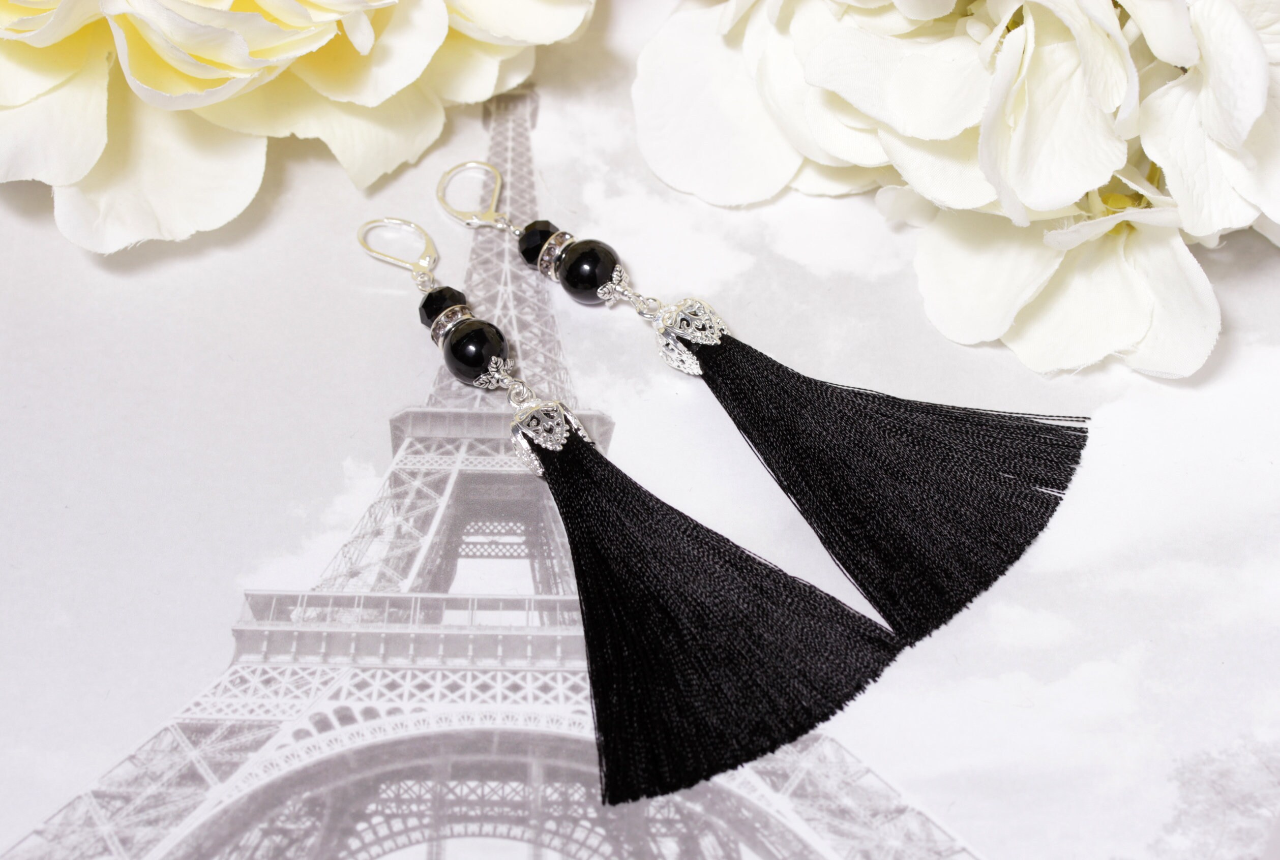 Schwarze Quaste Ohrringe lange baumeln Boho Perlen Ohrringe | Etsy