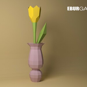 Papercraft Flower, 3D Tulip, Build Your Own, DIY Flower, Low Poly Paper ...