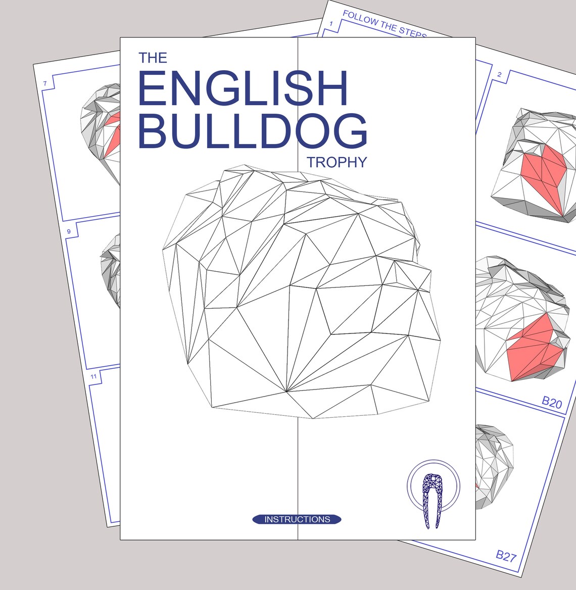 English Bulldog Papercraft Trophy, Dog Papercraft 3D - Built Your Own ...