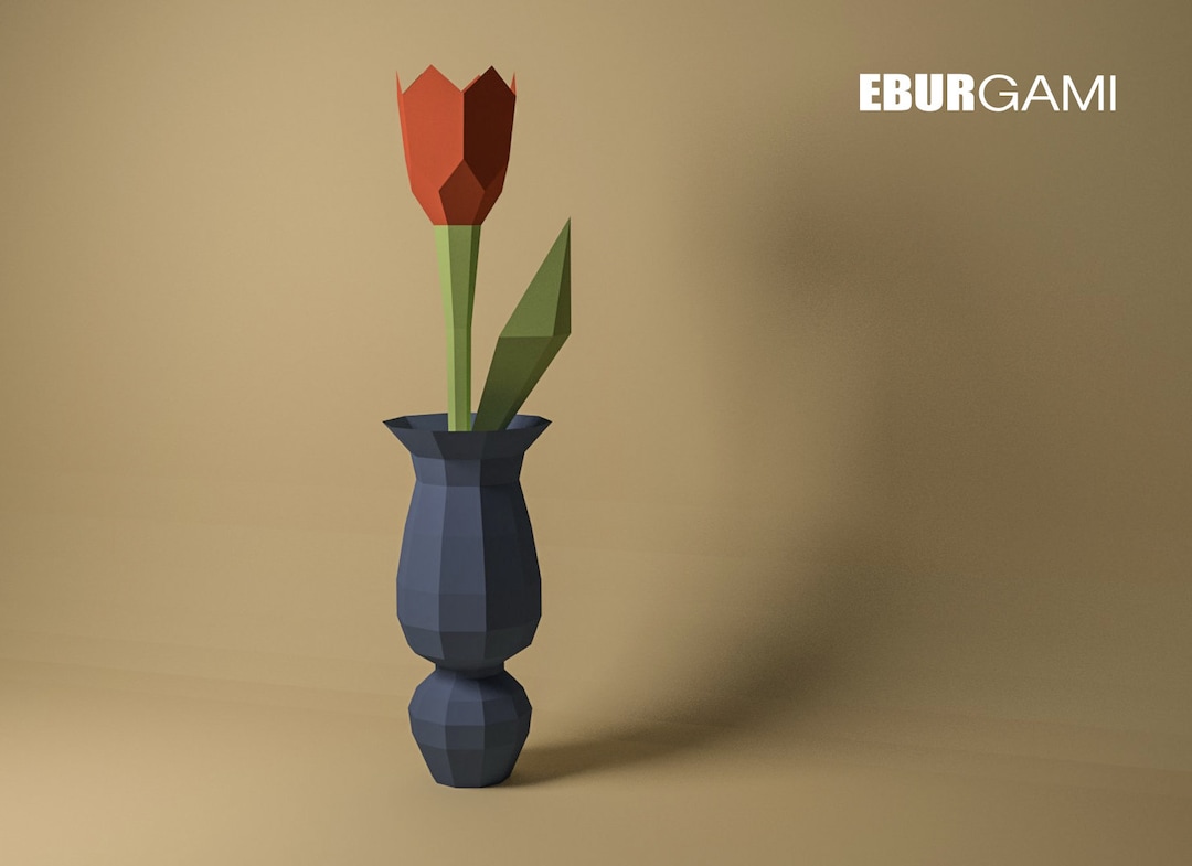 Papercraft Flower, 3D Tulip, Build Your Own, DIY Flower, Low Poly Paper ...