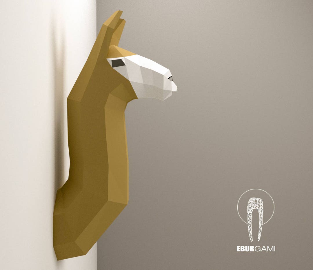 Paper Craft Llama Head, Animal Papercraft Trophy Alpaca, Lowpoly Mask ...
