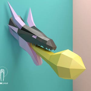 Paper Craft Dragon Head, Papercraft Trophy Dragon Mask DIY, 3D Origami ...