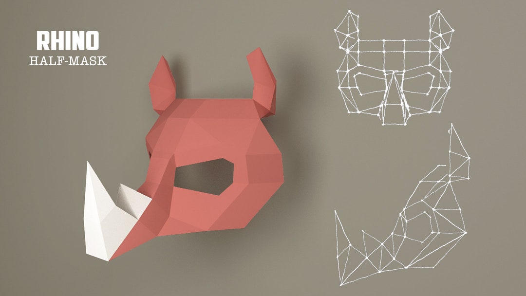 DIY Rhino Mask Papercraft, Rhino Mask Model, Rhino 3D, Animal Mask ...