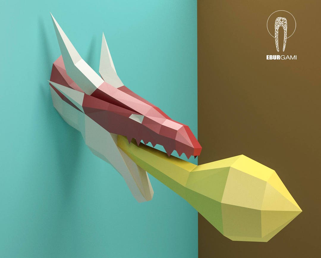 Paper Craft Dragon Head, Papercraft Trophy Dragon Mask DIY, 3D Origami ...