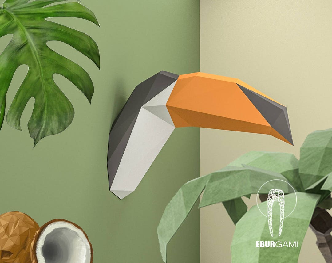 Toucan Trophy Head, DIY Low Poly Tropical, Toucan Head Template ...