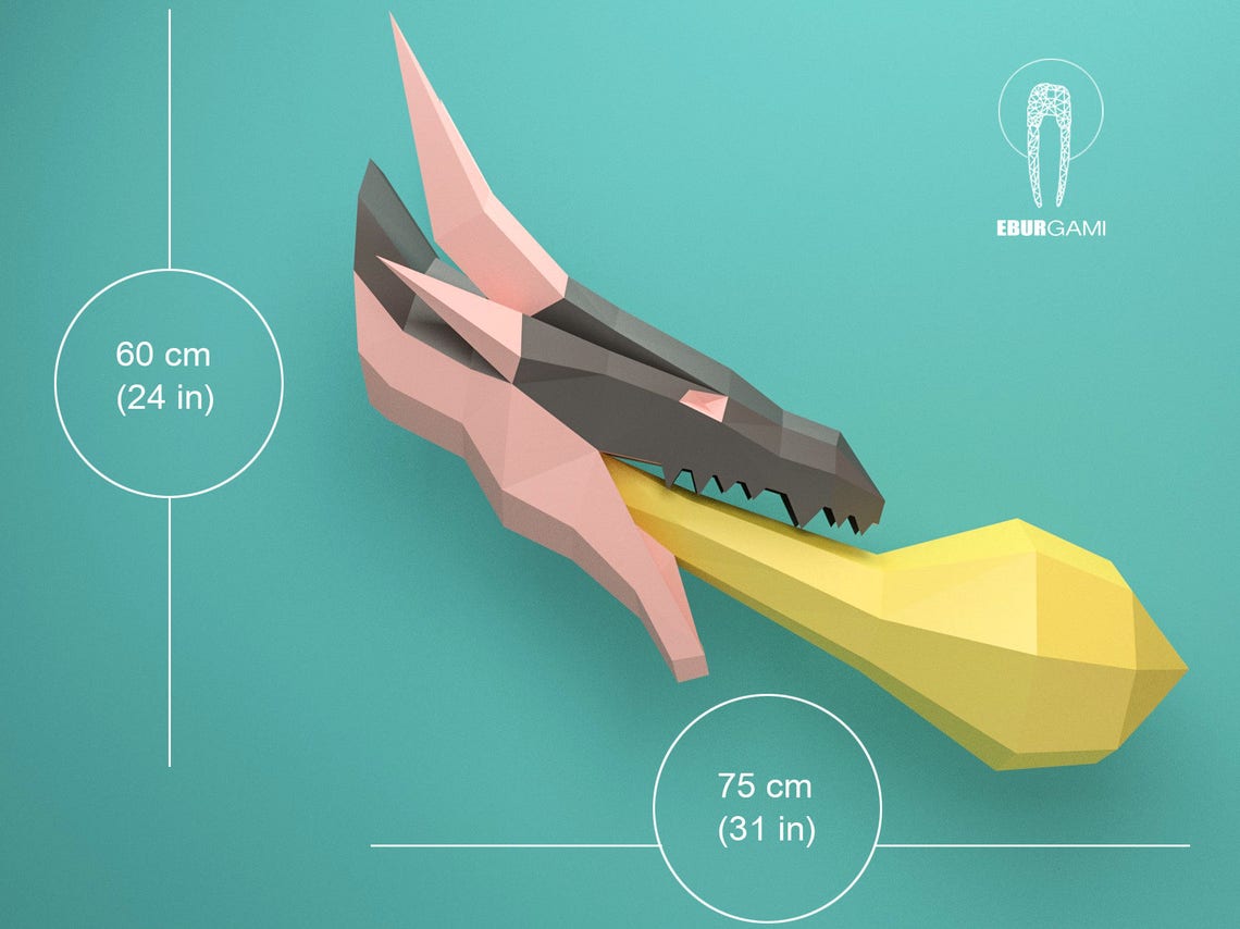 Paper Craft Dragon Head Papercraft Trophy Dragon Mask DIY 3D - Etsy