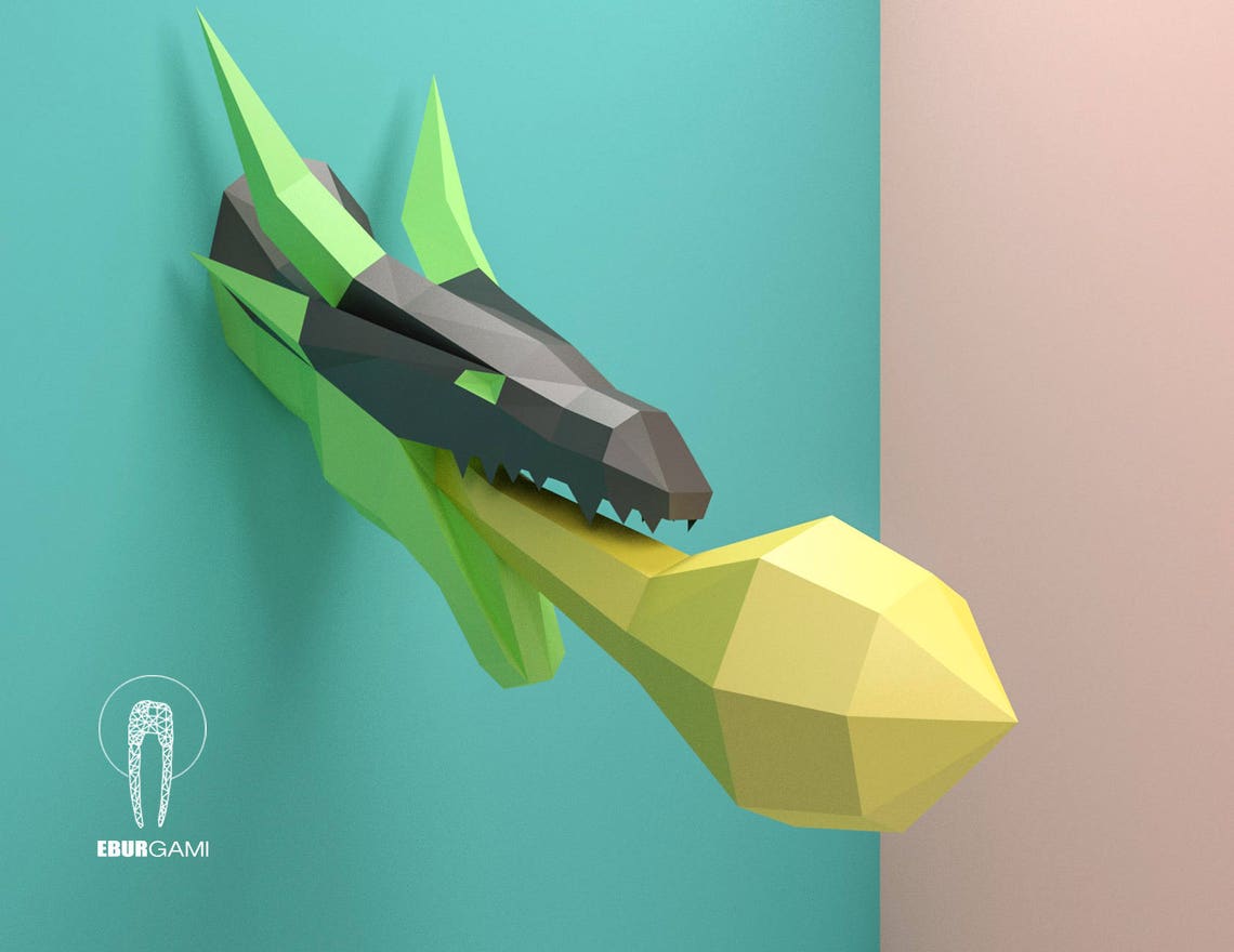 Paper Craft Dragon Head, Papercraft Trophy Dragon Mask DIY, 3D Origami ...