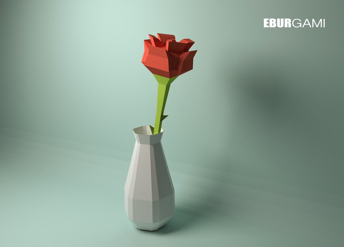 Rose Papercraft Flower, 3D Rose, Build Your Own, DIY Flower, Low Poly ...