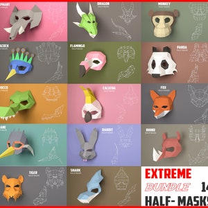 14 DIY Animal Mask Papercraft, Animal Mask Model, Animals 3D, Bundle ...