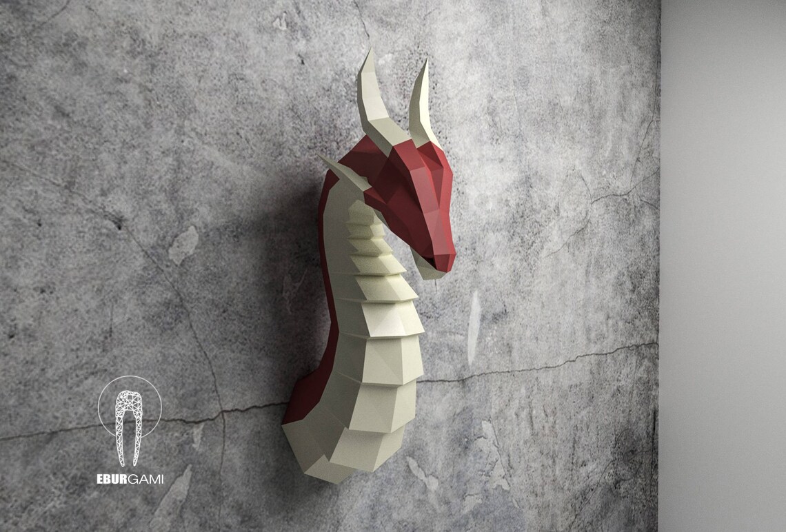 Paper Craft Dragon Head, Papercraft Trophy Dragon Mask DIY, 3D Origami ...