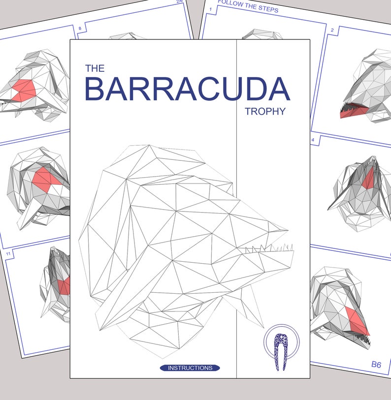 Barracuda Papercraft Head, 3D Papercraft Trophy , DIY Mask Low Poly DIY ...