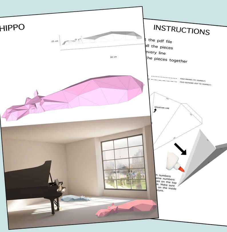 PDF Download 3D model papercraft Hippo Papercraft Papercraft pattern ...