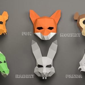 14 DIY Animal Mask Papercraft, Animal Mask Model, Animals 3D, Bundle ...