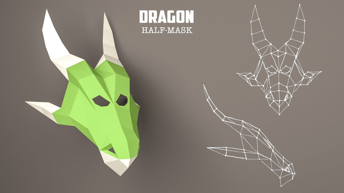 DIY Dragon Mask Papercraft, Dragon Mask Model, Dragon 3D, Animal Mask ...