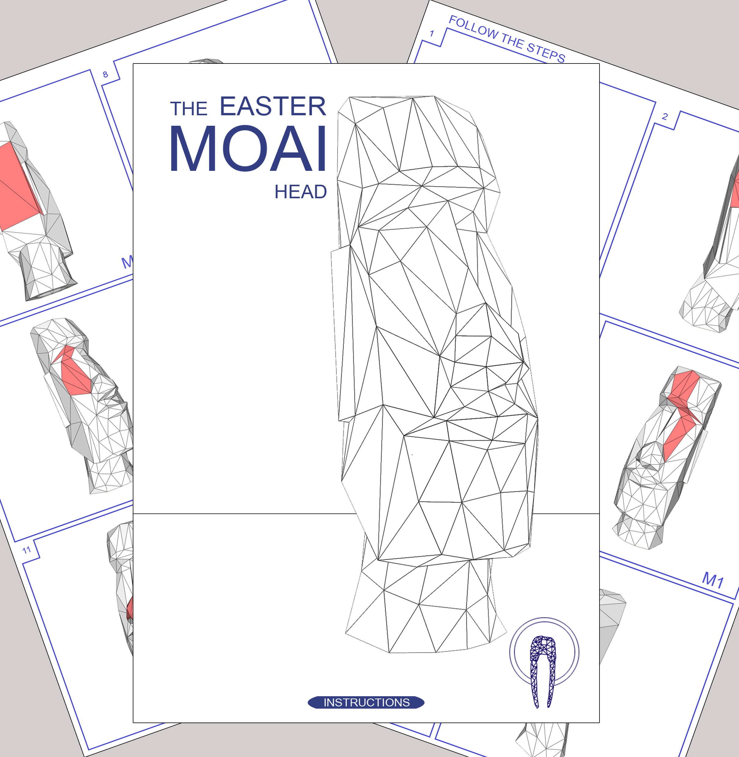 Moai Head 3D, PDF Download, Moai Head Papercraft Pattern, Eater Island ...