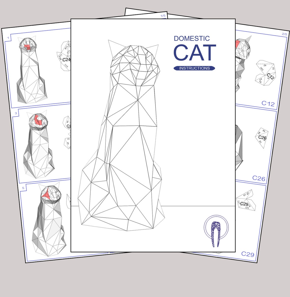 Cat Papercraft, Cat Model , Cat Low Poly, Cat Kit, Papercraft Kit, Low ...
