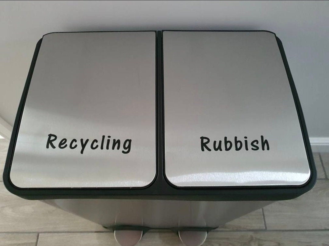 Kitchen Bin Stickers Rubbish & Recycling Vinyl Labels Double Bin Custom ...