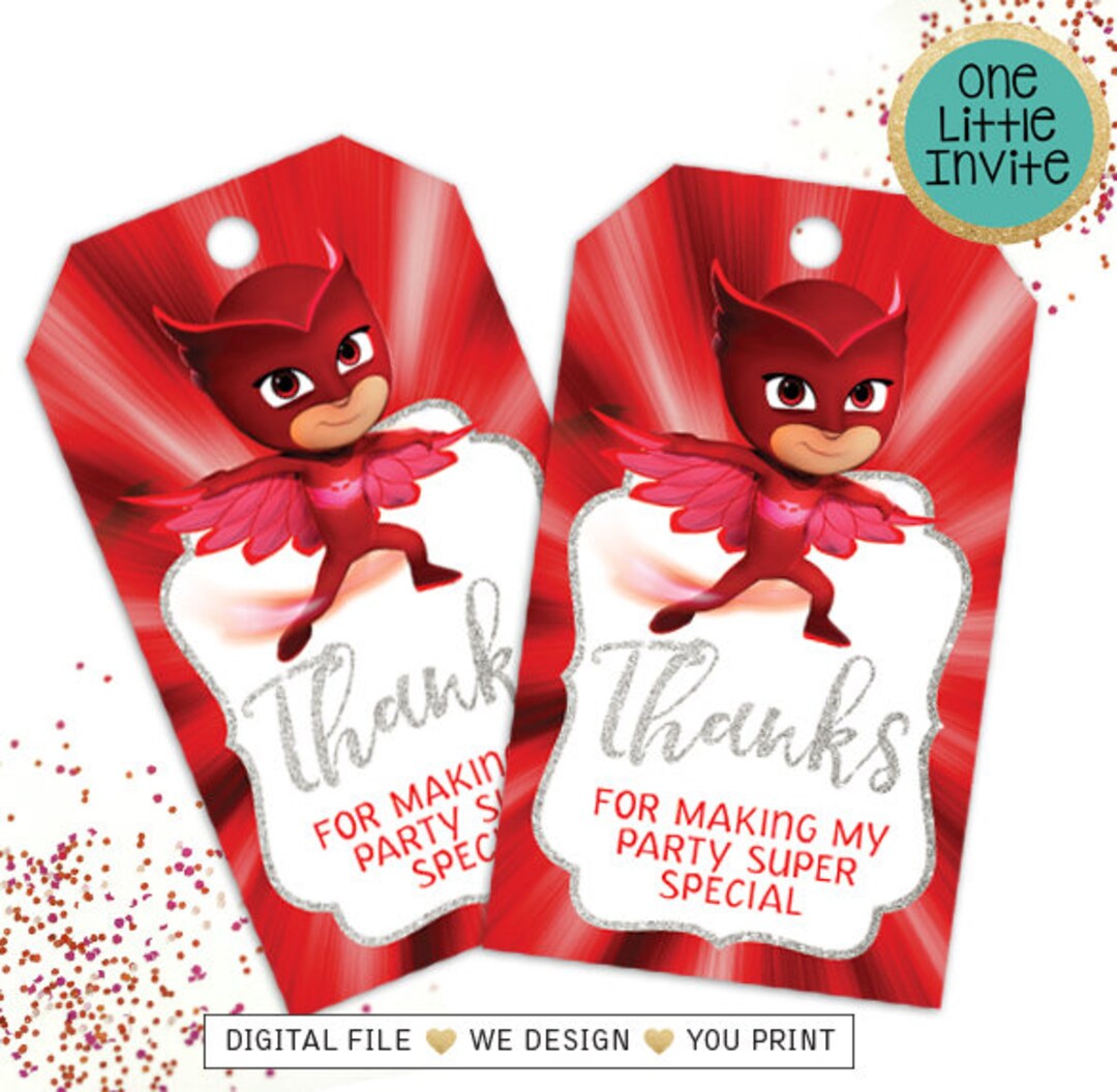 Owlette Thank You Card // Owlette Favour Tags // Owlette Party - Etsy