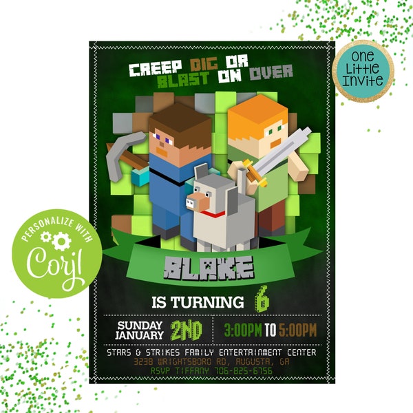 Mine Theme Birthday Invitation - Etsy