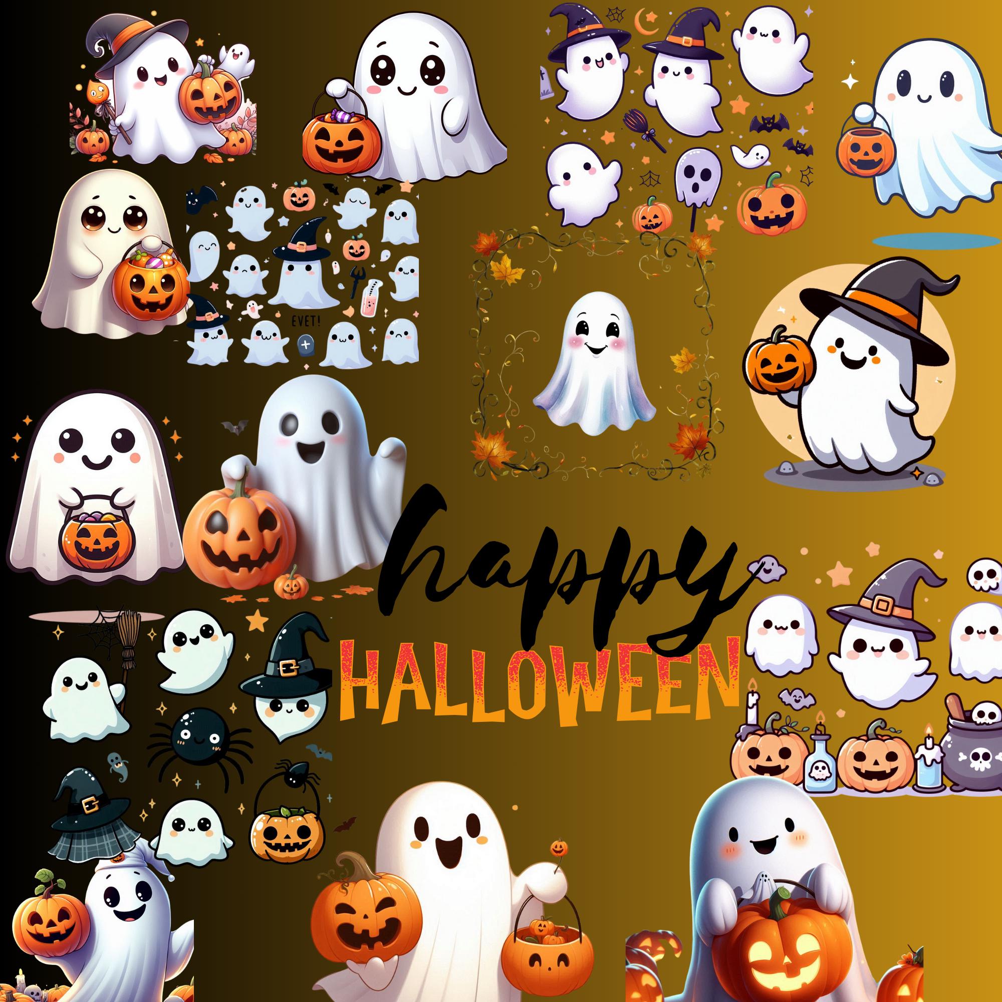 24 Cute Halloween Ghost Clipart Bundle Happy Halloween High Quality ...