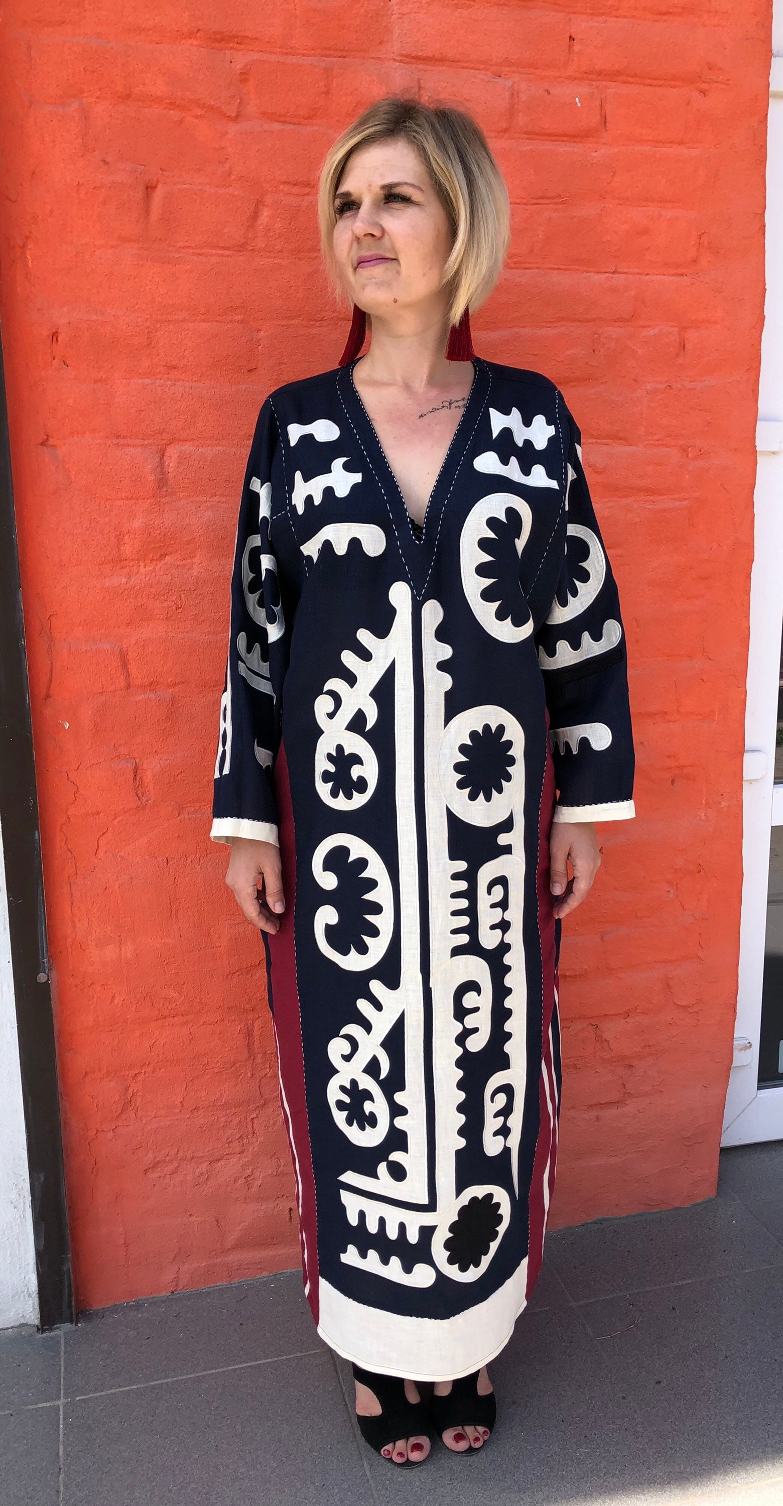 Ukrainian embroidered dress with applique Plus size boho | Etsy