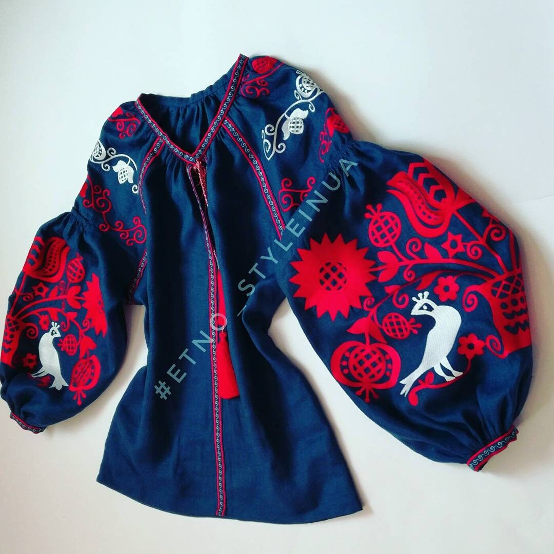 LIMITED EDITION! Bohemian Style Embroidered Women's Dark Blue Blouse ...
