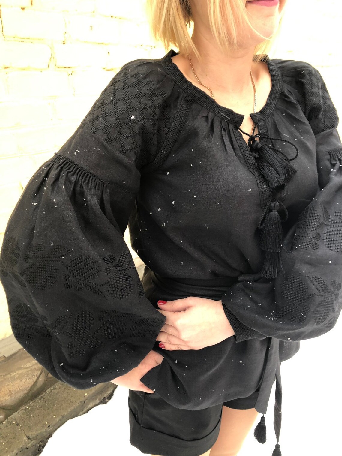 BLACK Embroidery / Boho Style Ukrainian Embroidered Folk Women's Blouse ...