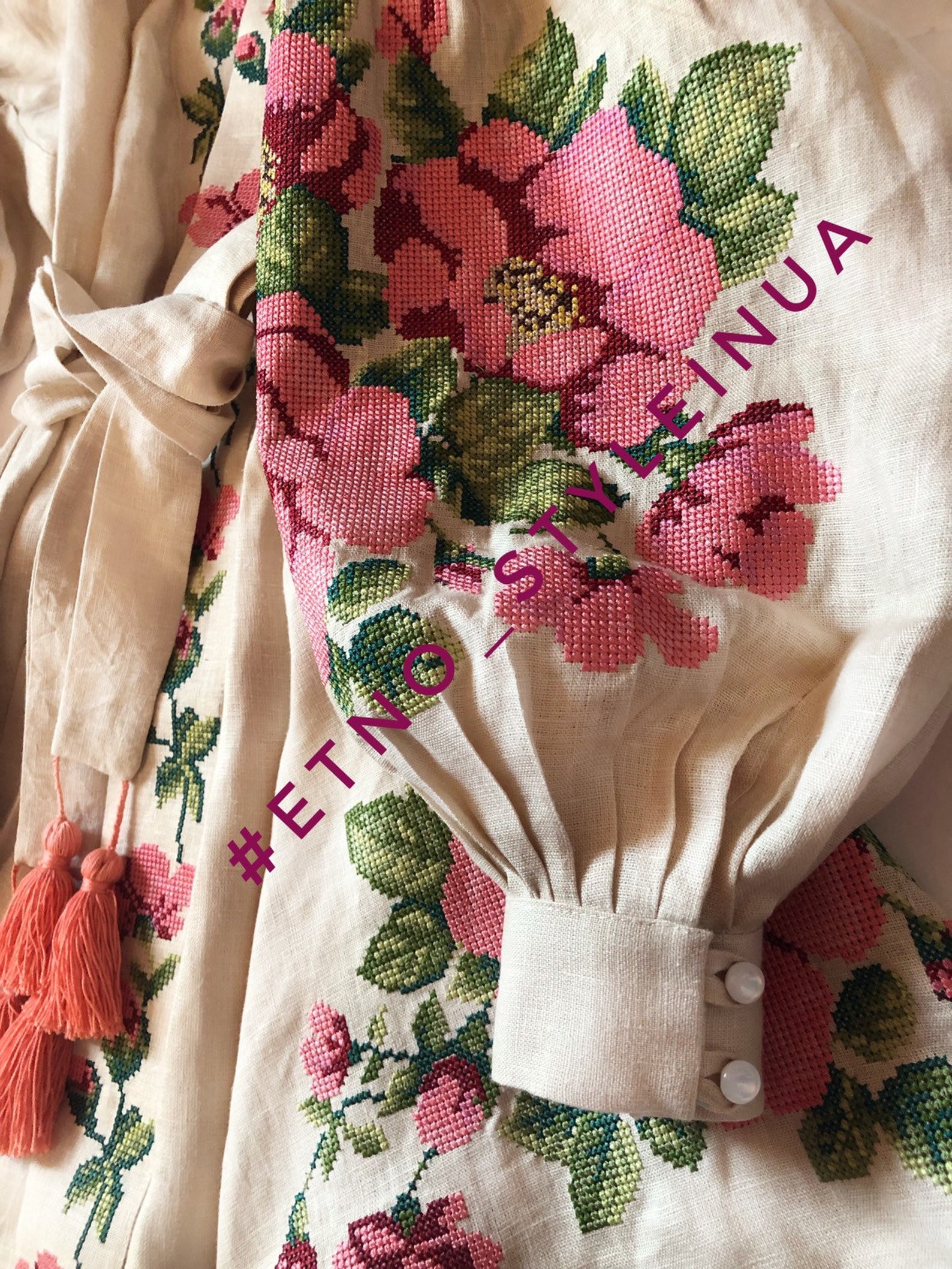 Free Shipping! Lux Linen Embroidered Dress "rosemary" Ukrainian ...