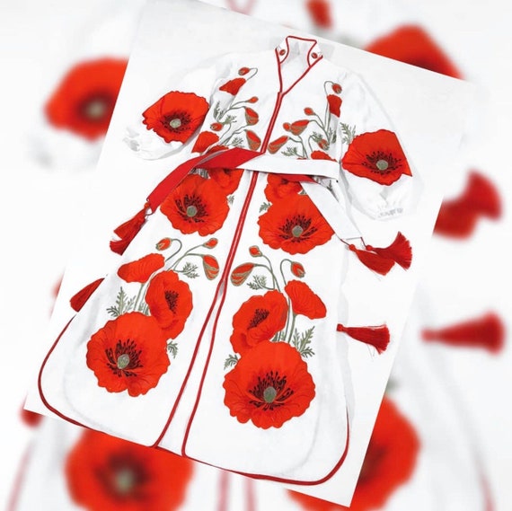 New Linen Embroidered Dress red Poppy Ukrainian - Etsy