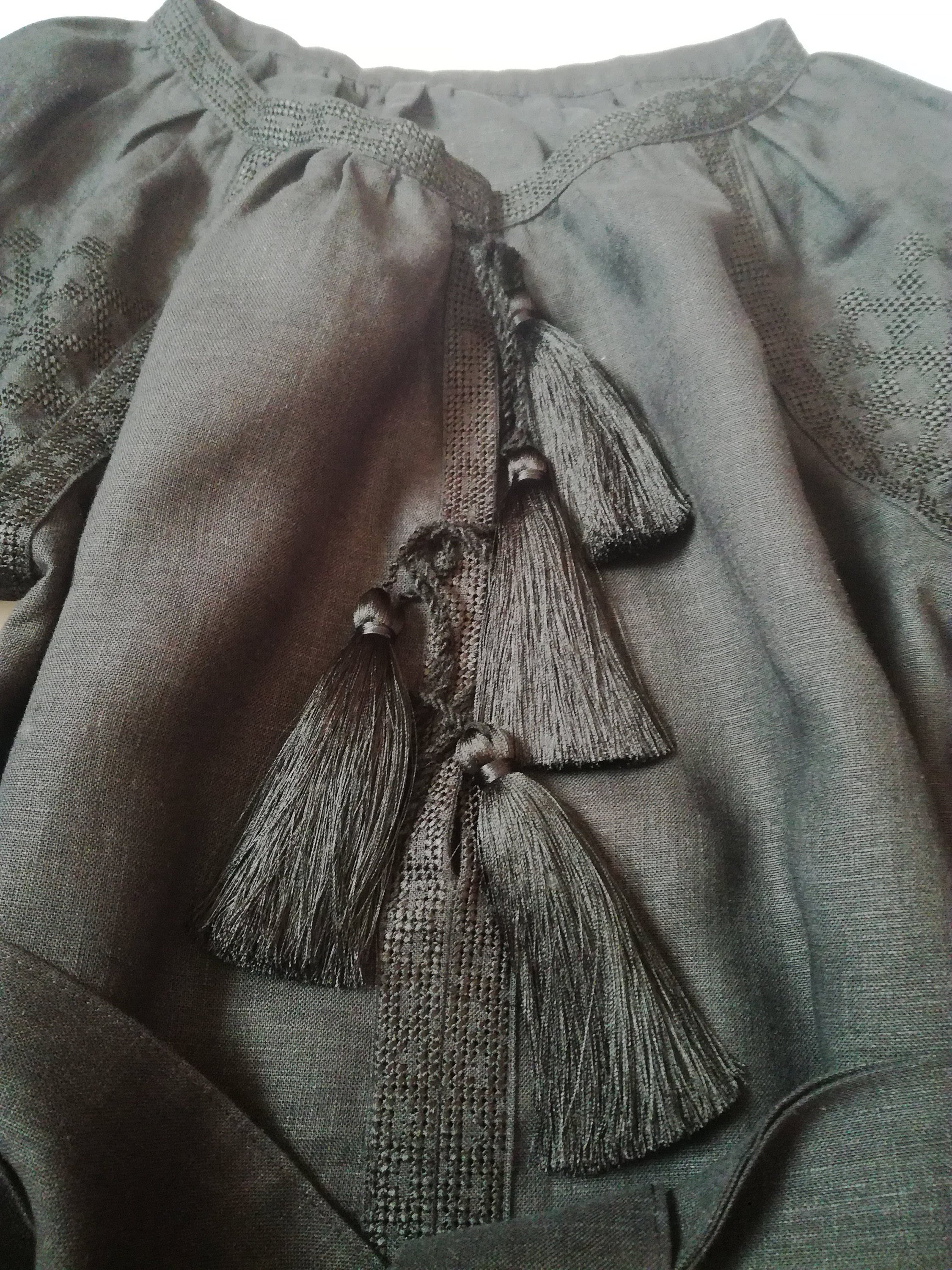 BLACK Embroidery / Boho Style Ukrainian Embroidered Folk Women's Blouse ...