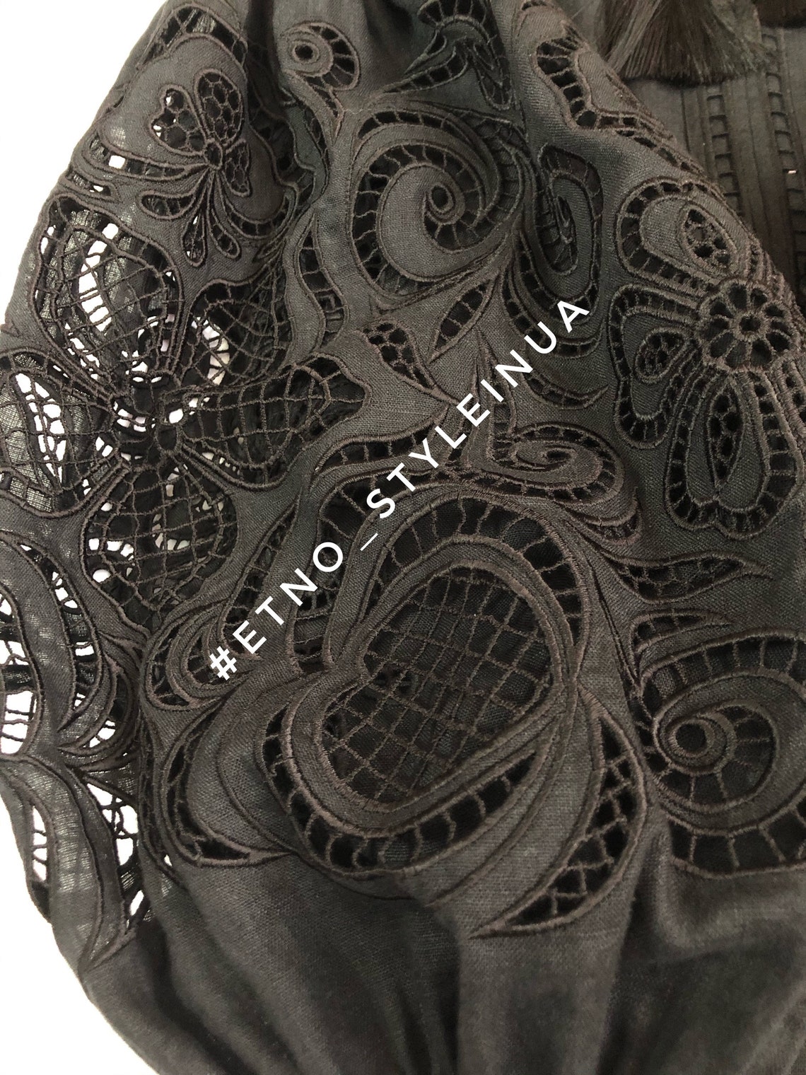 New Black Linen Embroidered BlouseRichelieu | Etsy