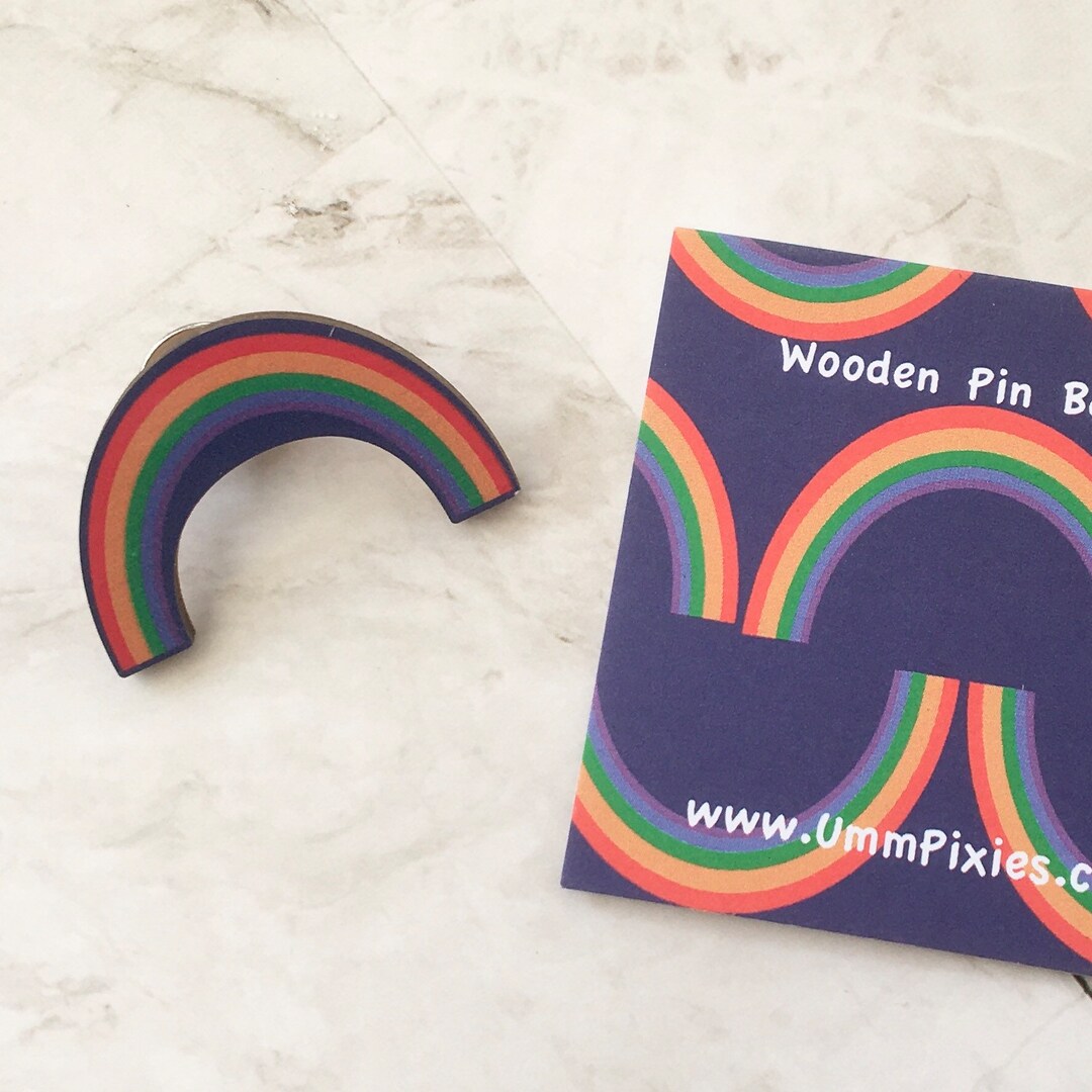 Eco-friendly Rainbow Wooden Pin Badge - Etsy UK