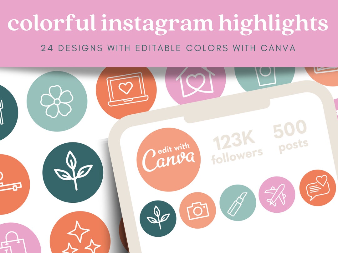 Editable Instagram Highlight Covers in Colorful Line Art | Customizable ...