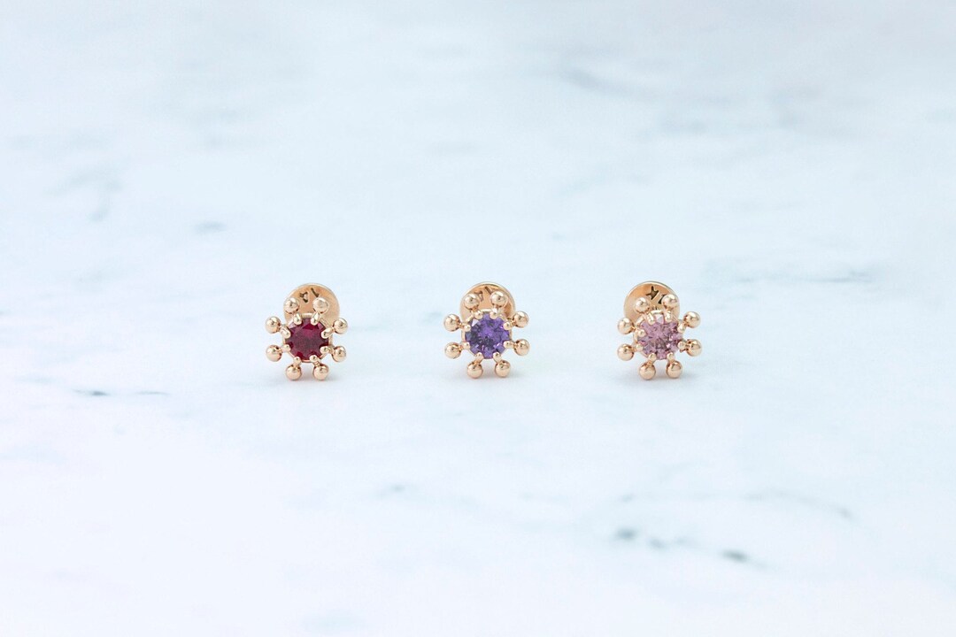 Rubí, violeta, color rosa Circonita cúbica Lóbulo de oro macizo de 14 ...