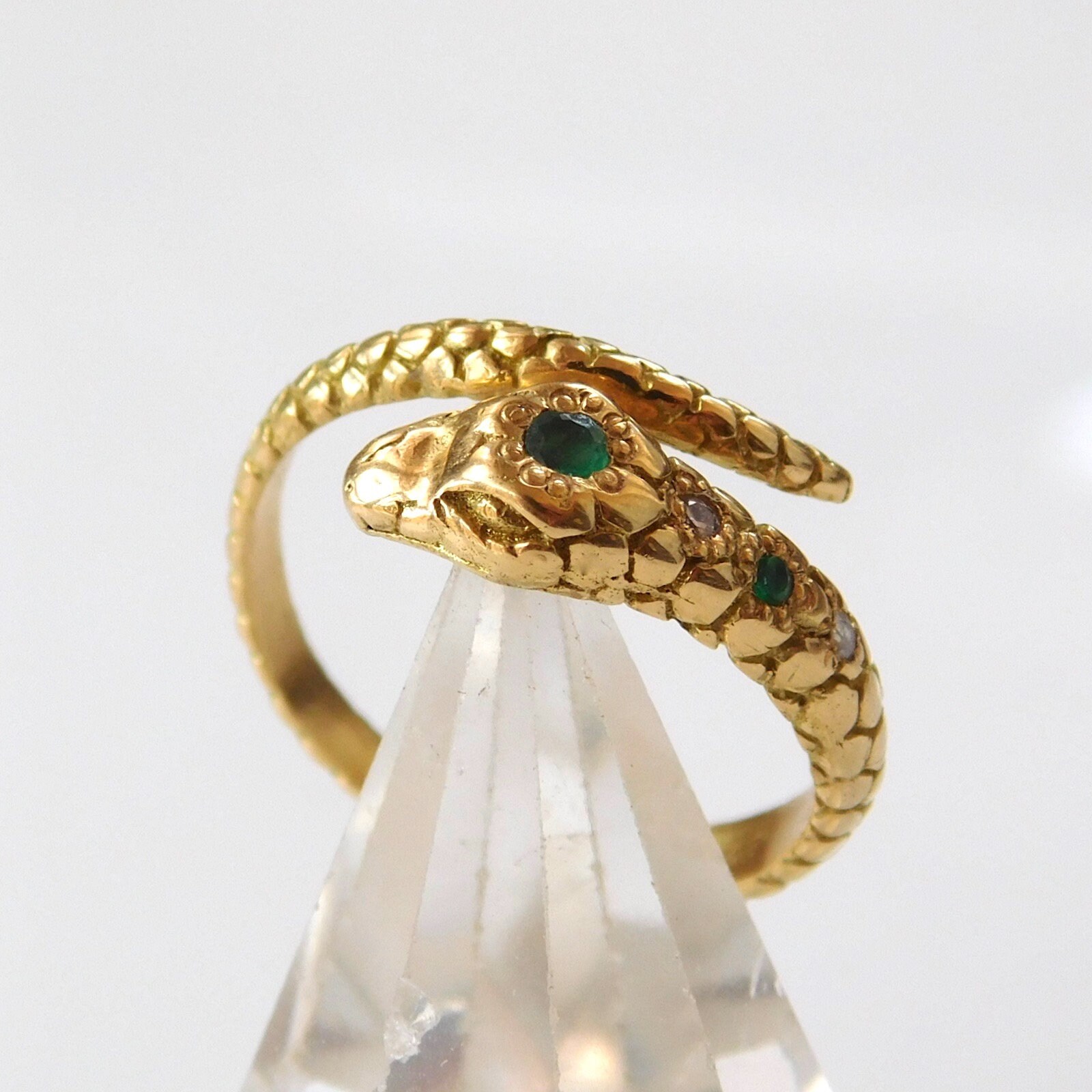 18k solid gold Snake ring with emeralds and diamonds gold | Etsy