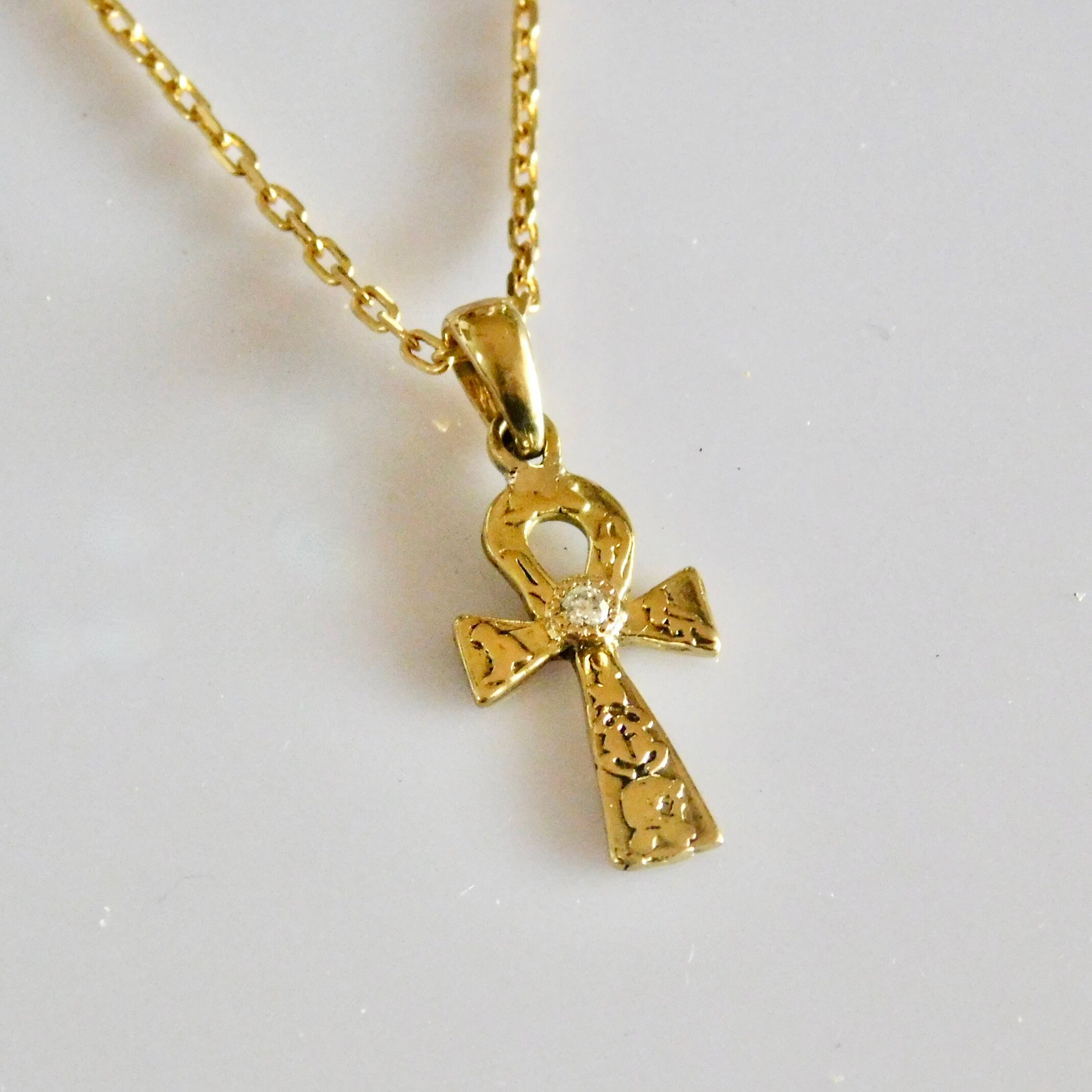 18k Gold Ankh Cross Key of Life Pendant With Diamond Gold | Etsy