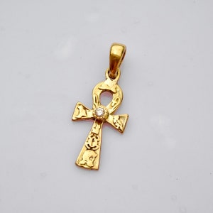 18k Gold Ankh Cross Key of Life Pendant With Diamond Gold | Etsy