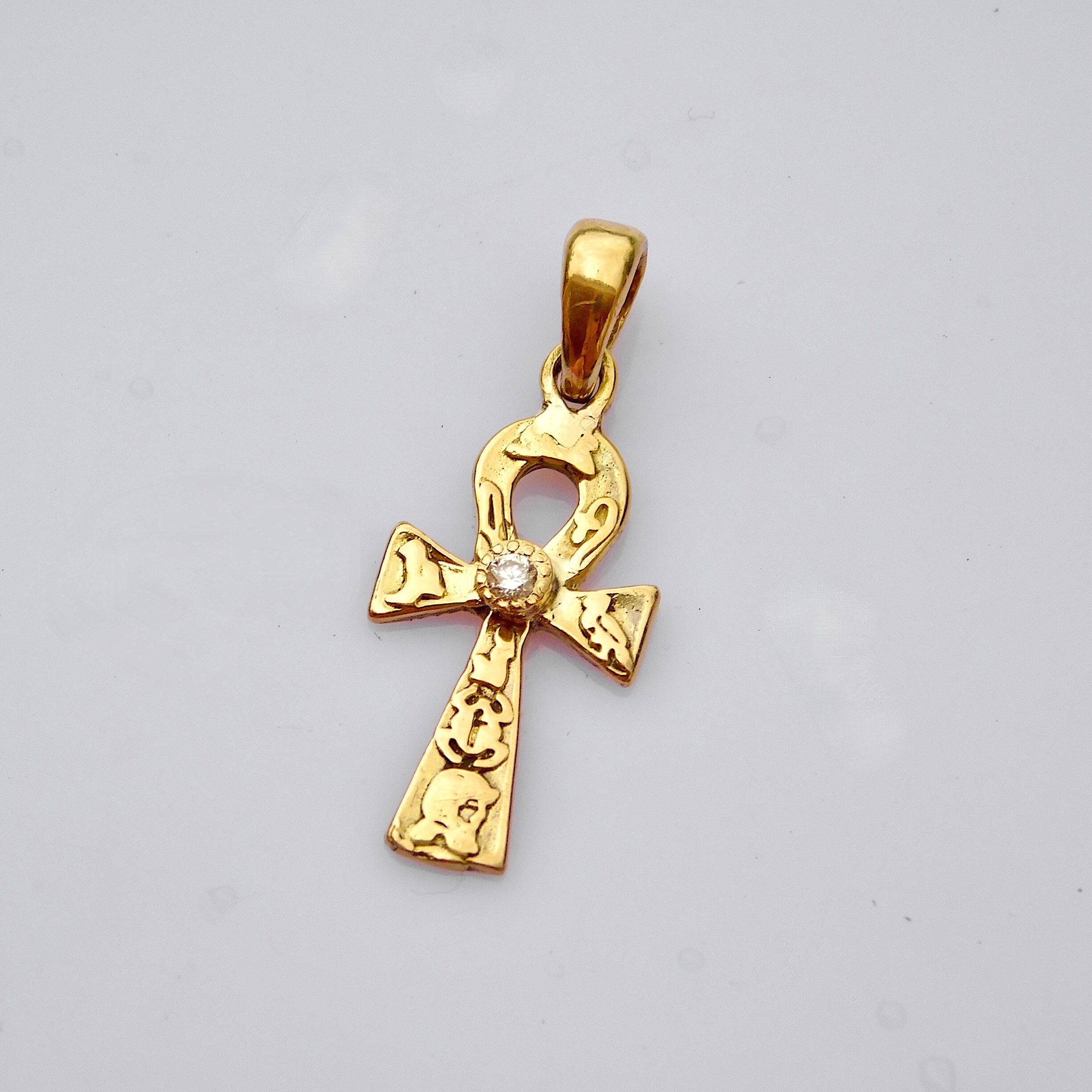 18k Gold Ankh Cross Key of Life Pendant With Diamond Gold | Etsy