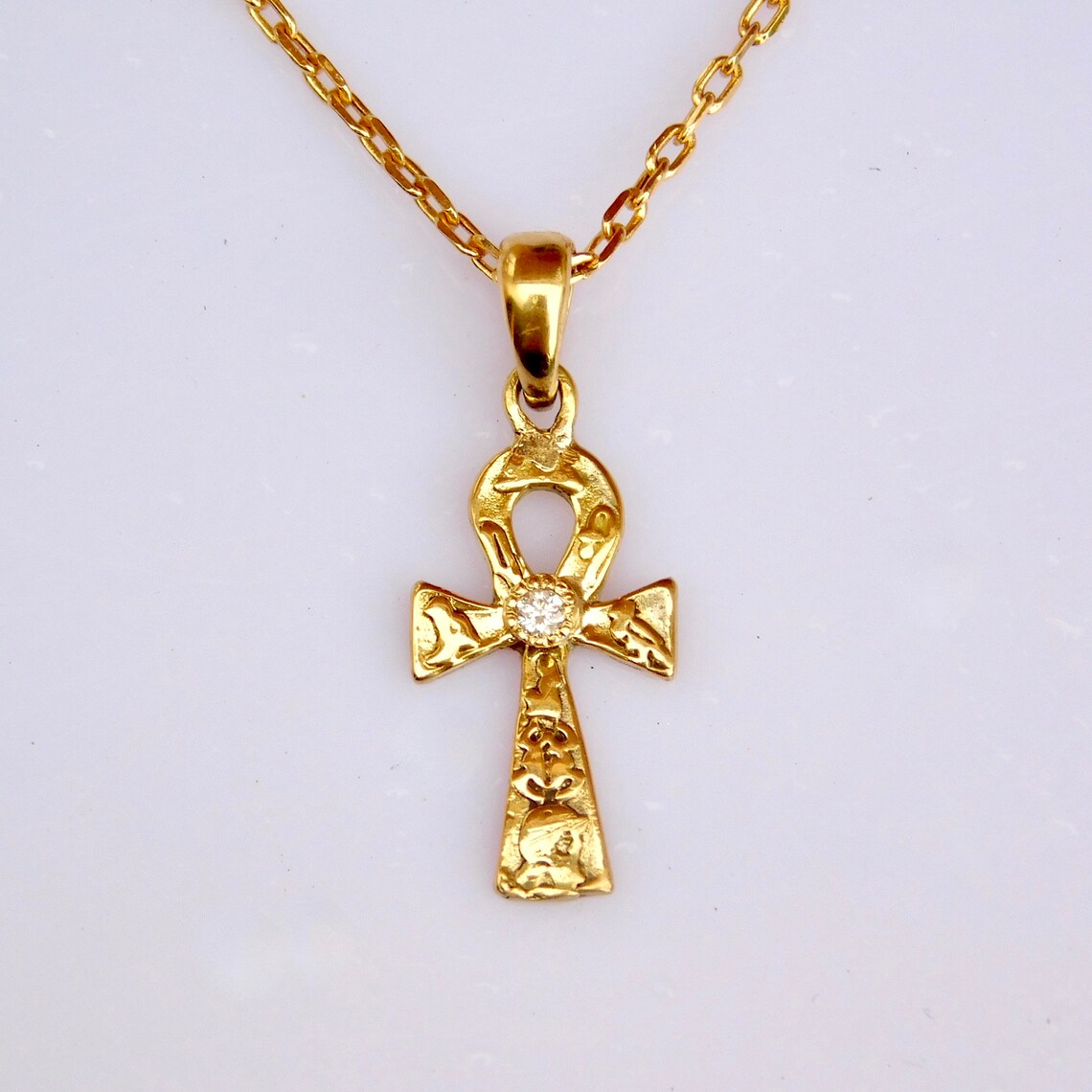 18k Gold Ankh Cross Key of Life Pendant With Diamond Gold | Etsy