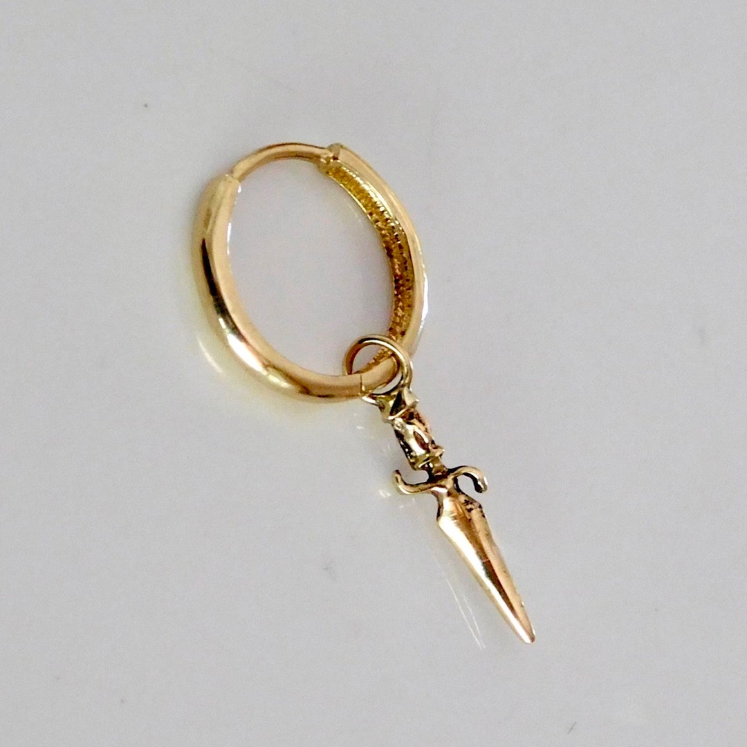 18K Dagger Earring 18k Gold Hoops Sword Earring Knife Earring Pair or ...