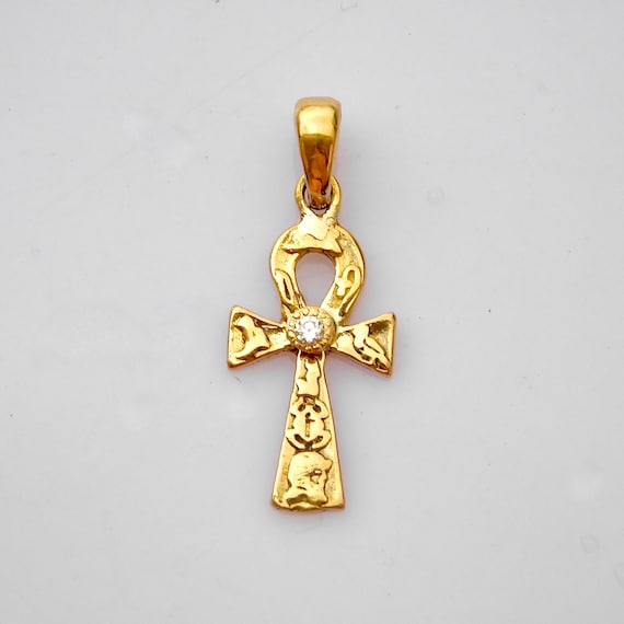 18k Gold Ankh Cross Key of Life Pendant With Diamond Gold | Etsy