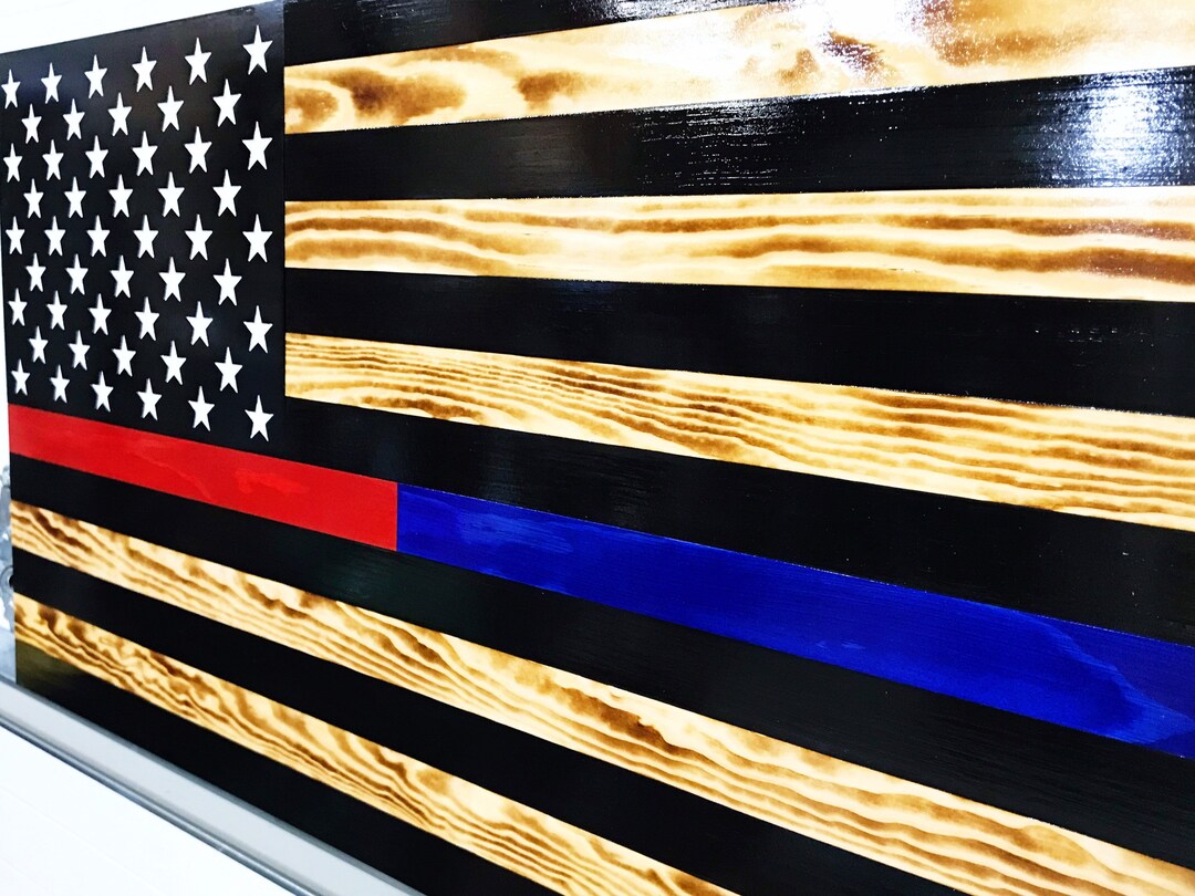 THIN RED / BLUE Line Wood Flag challenge Flag or Regular - Etsy