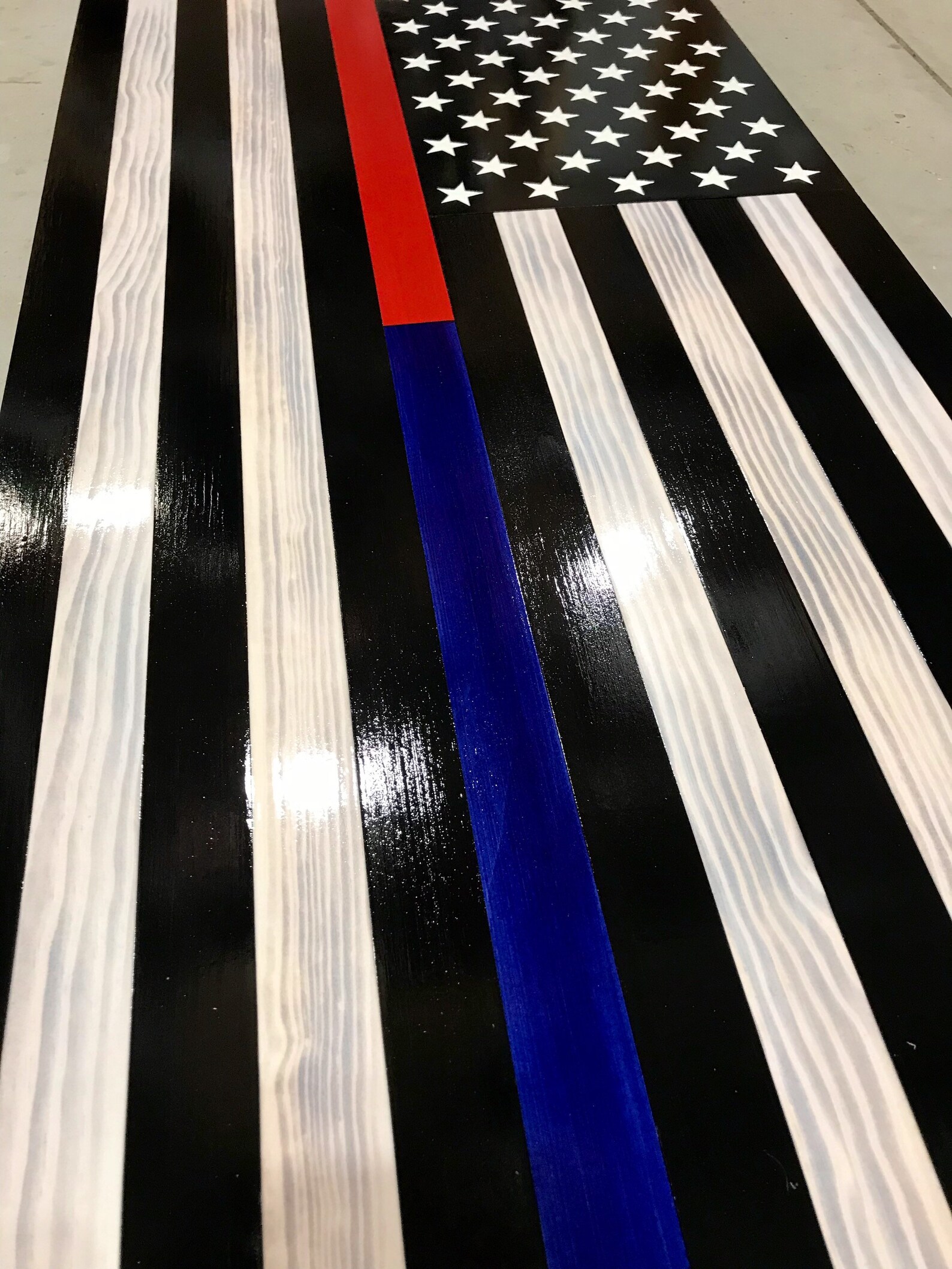 THIN RED / BLUE Line Wood Flag challenge Flag or Regular - Etsy