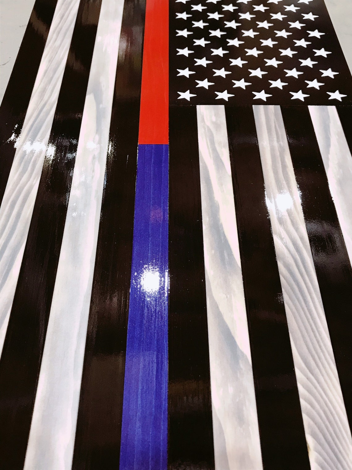 THIN RED / BLUE Line Wood Flag challenge Flag or Regular - Etsy