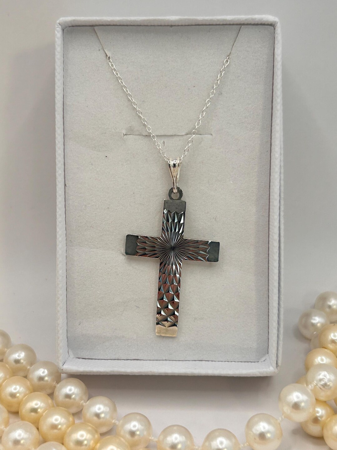 Vintage Signed Silver GJ Makers Mark Engine Turned Crucifix/cross ...