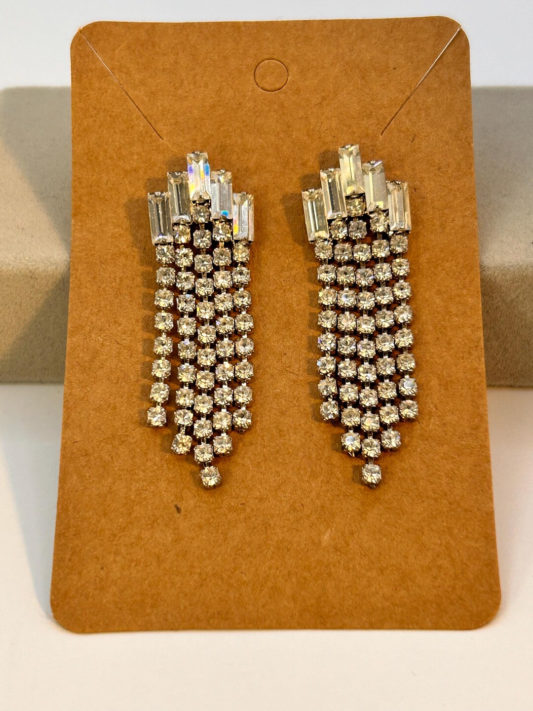 Vintage Style 1990s Art Deco Style Clear Crystal Drop Earrings, Party ...