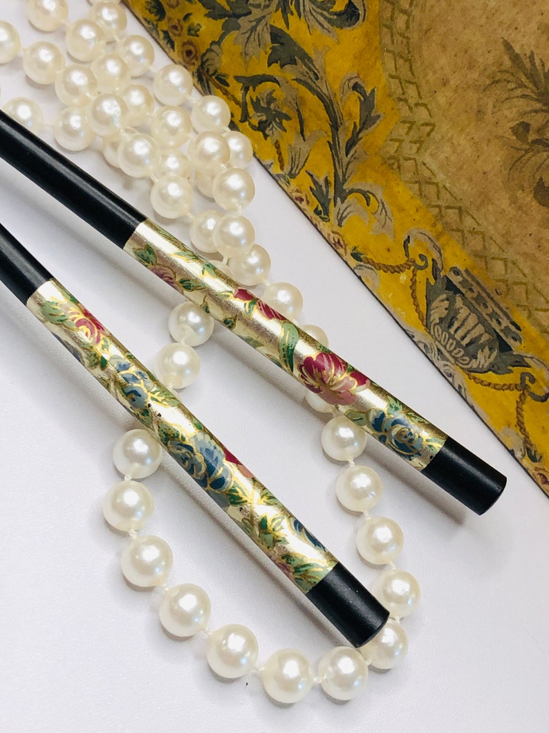 Vintage Black Lacquered Oriental Decorative Chopsticks, Decorative Hair ...