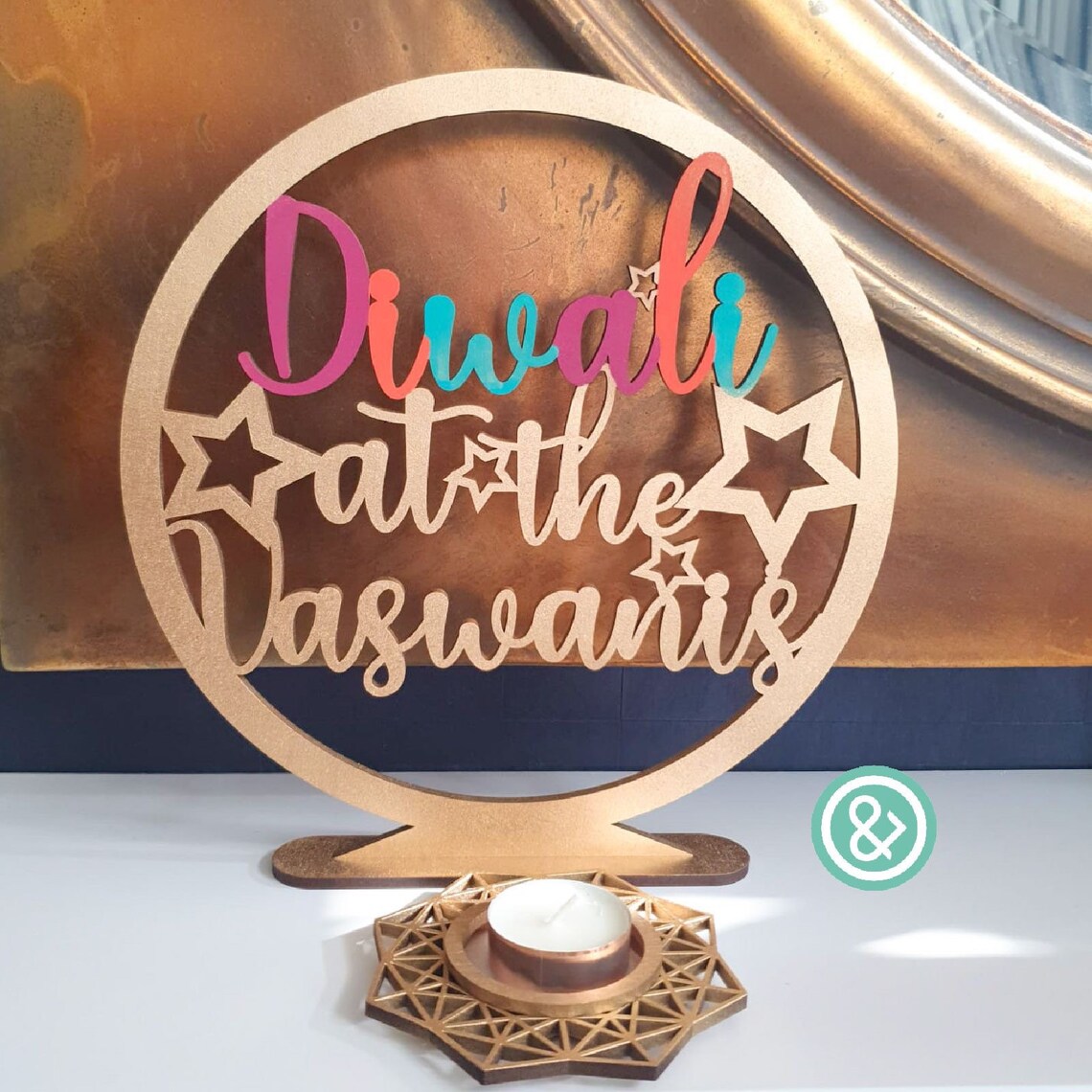 Personalised Freestanding Diwali Sign With Geometric Tealight - Etsy